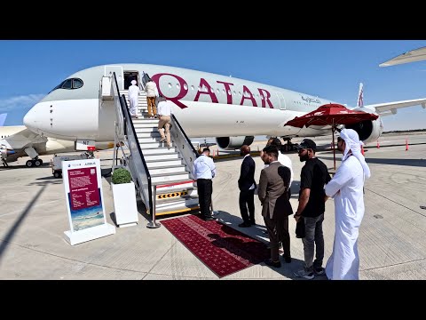 Qatar Airways A350-1000 Cockpit, Cabin & Airframe Full Visit | Dubai Airshow 2023