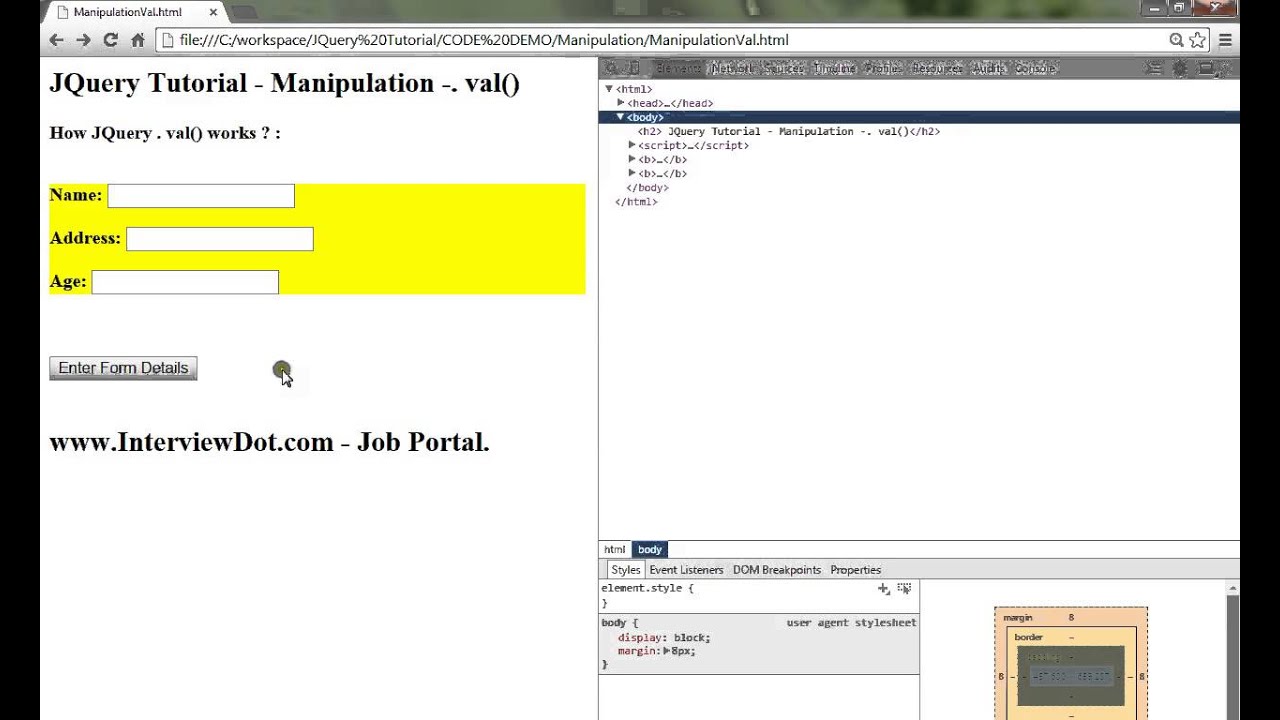 JQUERY VAL METHOD DEMO