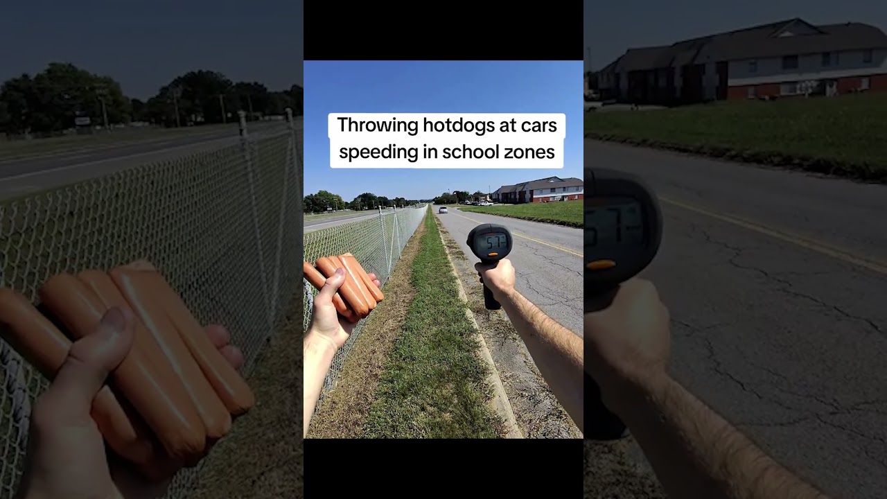 this guy throws glizzys at speeding cars..