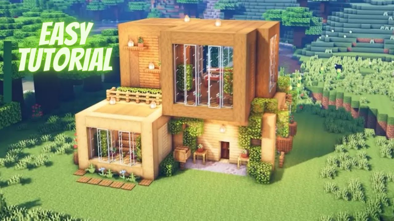 MINECRAFT HOW TO BUILD WOODEN HOUSE | MODERN | STEP BY STEP | TUTORIAL ...