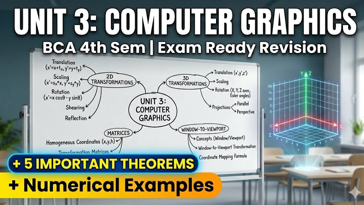 3: 2D & 3D Transformations in Computer Graphics | Complete Revision with Numerical Examples