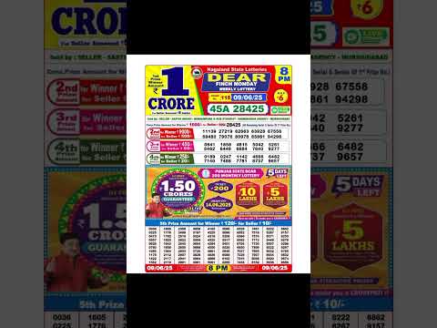 Dear Lottery Result Today 8pm 09.06.2025 #dearlottery #short #lotteryresult