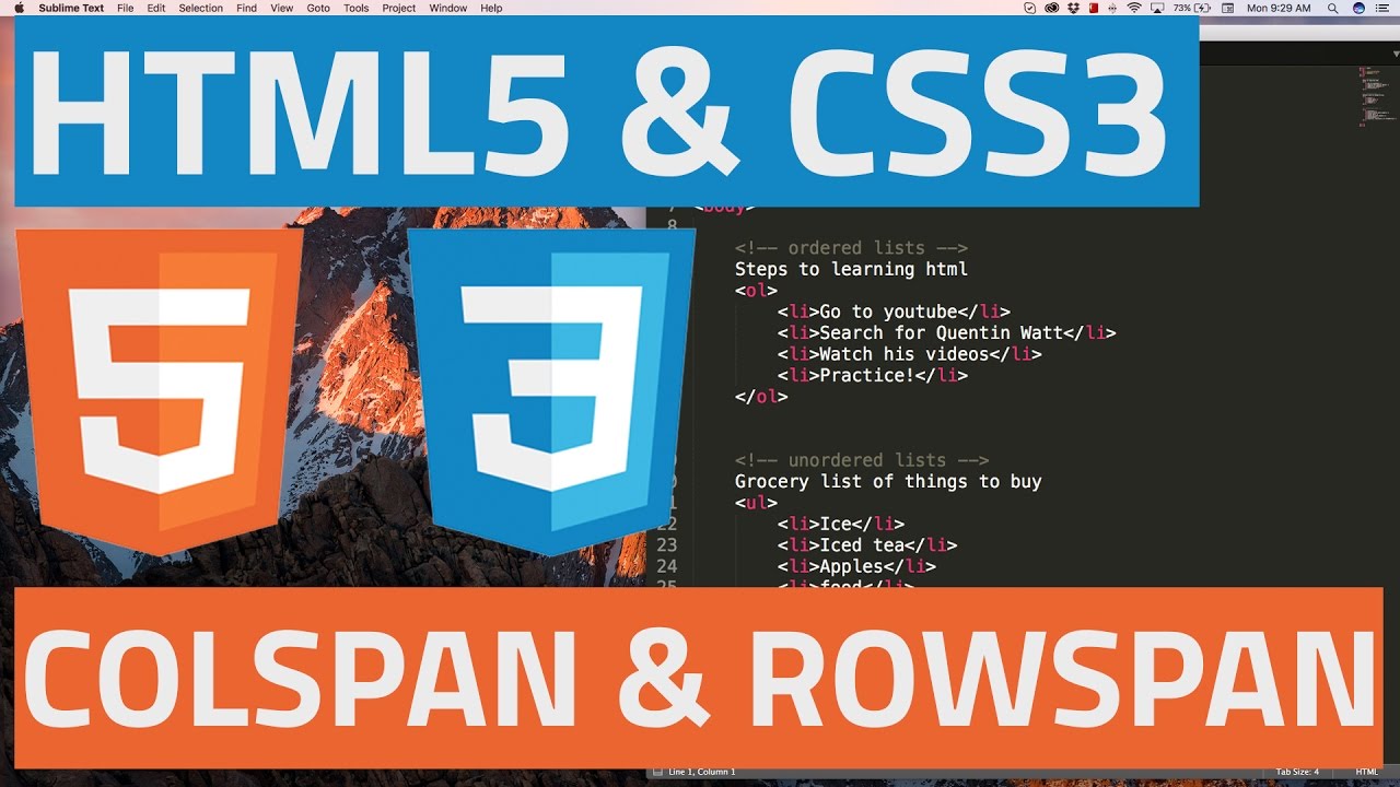 HTML5 and CSS3 beginner tutorial 35 - Colspan and Rowspan