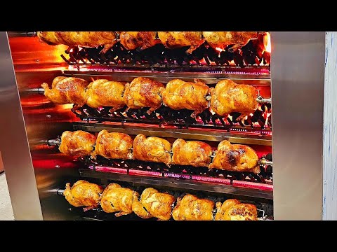 #roastedchicken #grill #kebabgrill Roasted Chicken Machine Gas and Charcoal Lava Stone BBQ Flavor