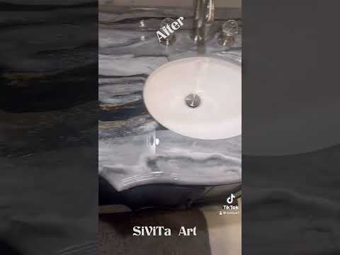 Before and after vanity top with epoxy #epoxycountertop #epoxy