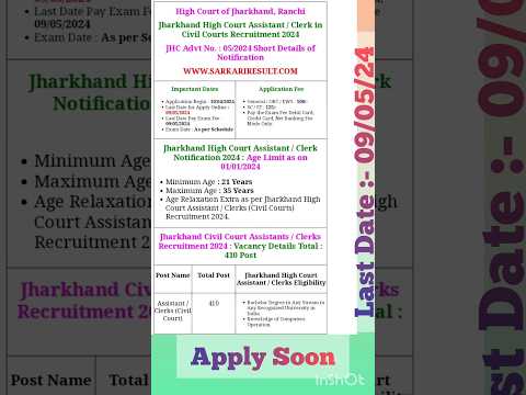 Jharkhand High Court Assistant Recruitment 2024।Jharkhand High Court Assistant / Clerks Online Form।