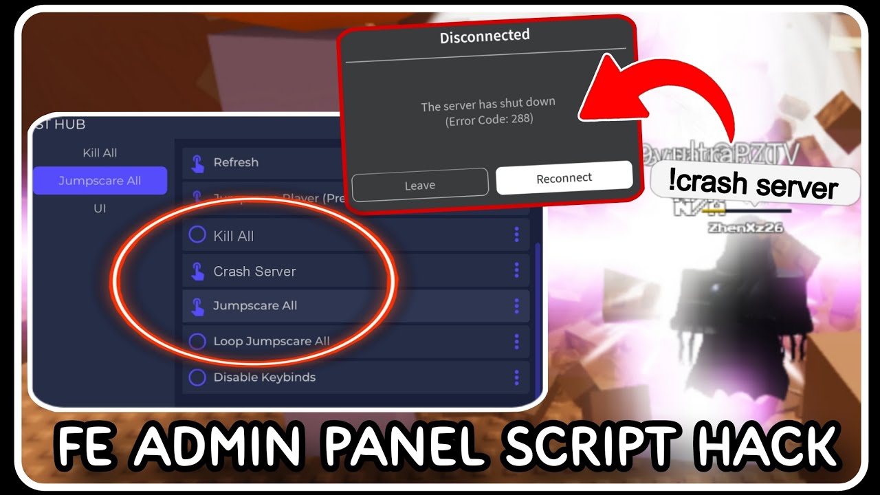 [ FE ] Admin Panel Script Hack - ROBLOX SCRIPTS - Crash Server, Jumpscare All, Kill All