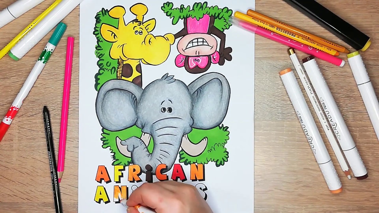 African animals coloring page 🐘🐒🦒🌴 Speed coloring