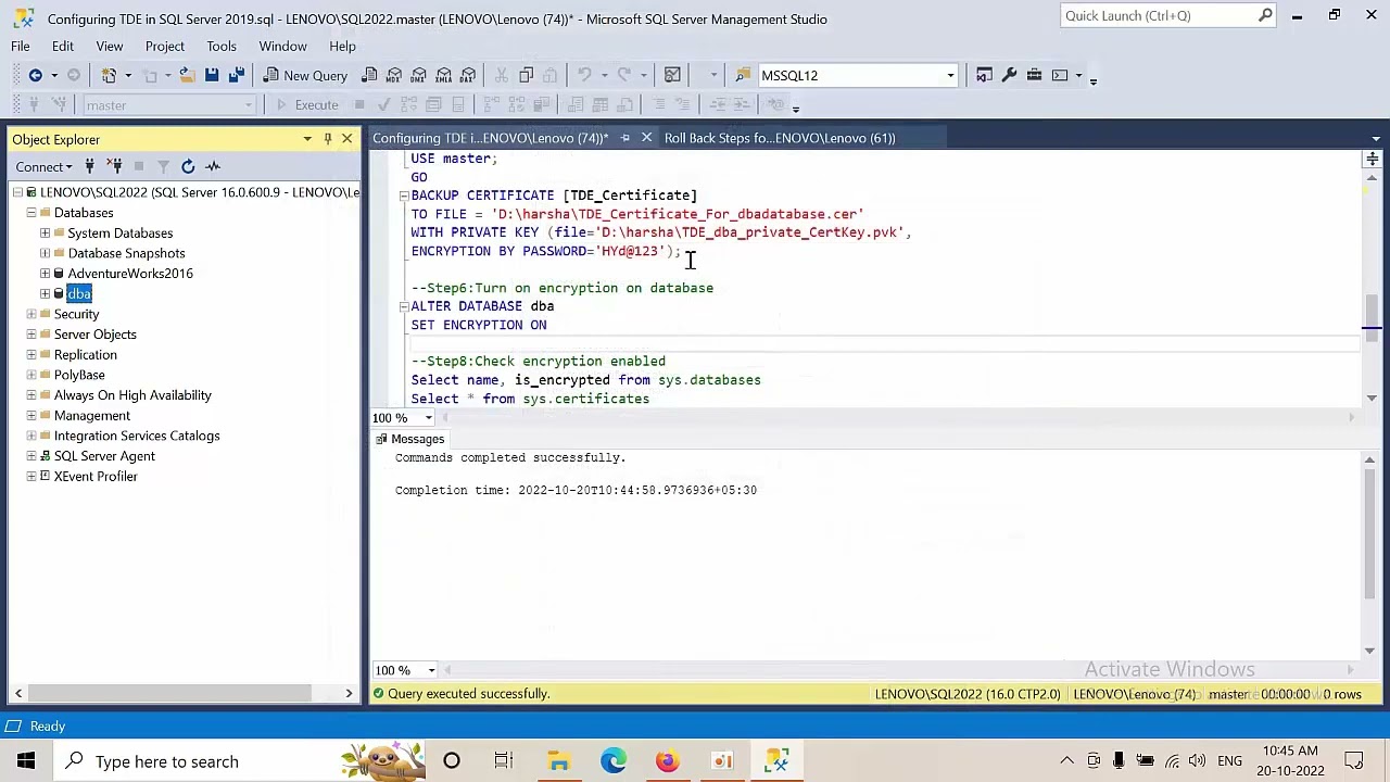 How To Configure TDE In SQL Server 2022