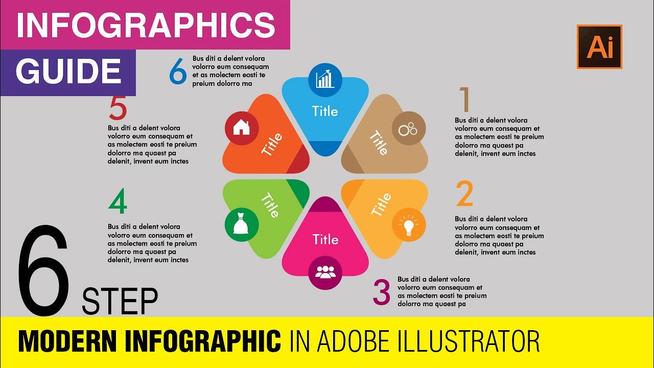 Six Options Modern Infographic Design template | Illustrator Infographic Tutorial