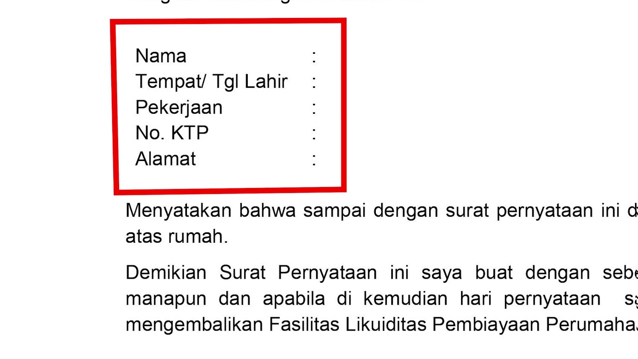 2. Surat Pernyataan Tidak Memiliki Rumah