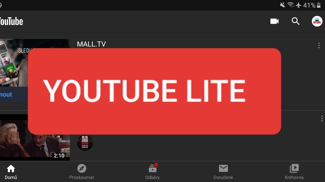 YOUTUBE LITE APLIKACE PRO ANDROID (neoficiální)