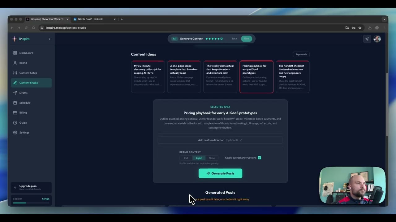 Linspire Demo — AI LinkedIn Content That Actually Sounds Like You