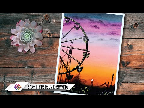 Drawing Ferris Wheel at Sunset / Soft Pastels/ Step by Step