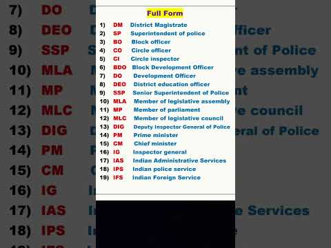 Full form of SP BO CO BDO IAS IPS IG DIG DEO |#SP #SSP #DEO #IAS #IG #DM #Shorts #viralvideo #full