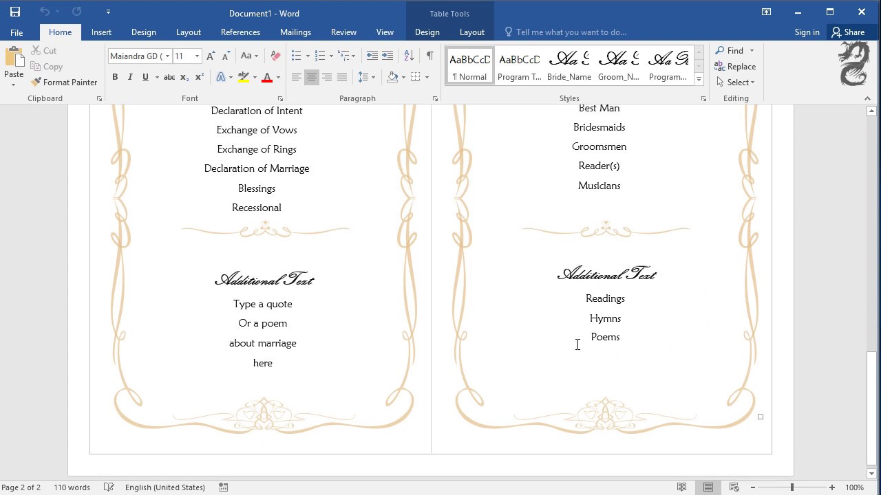 How to Make a Wedding Program in Word