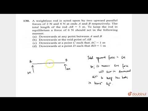 A weightless rod is acted upon by two upward parallel forces of `2 N` and `4 N` at ends `