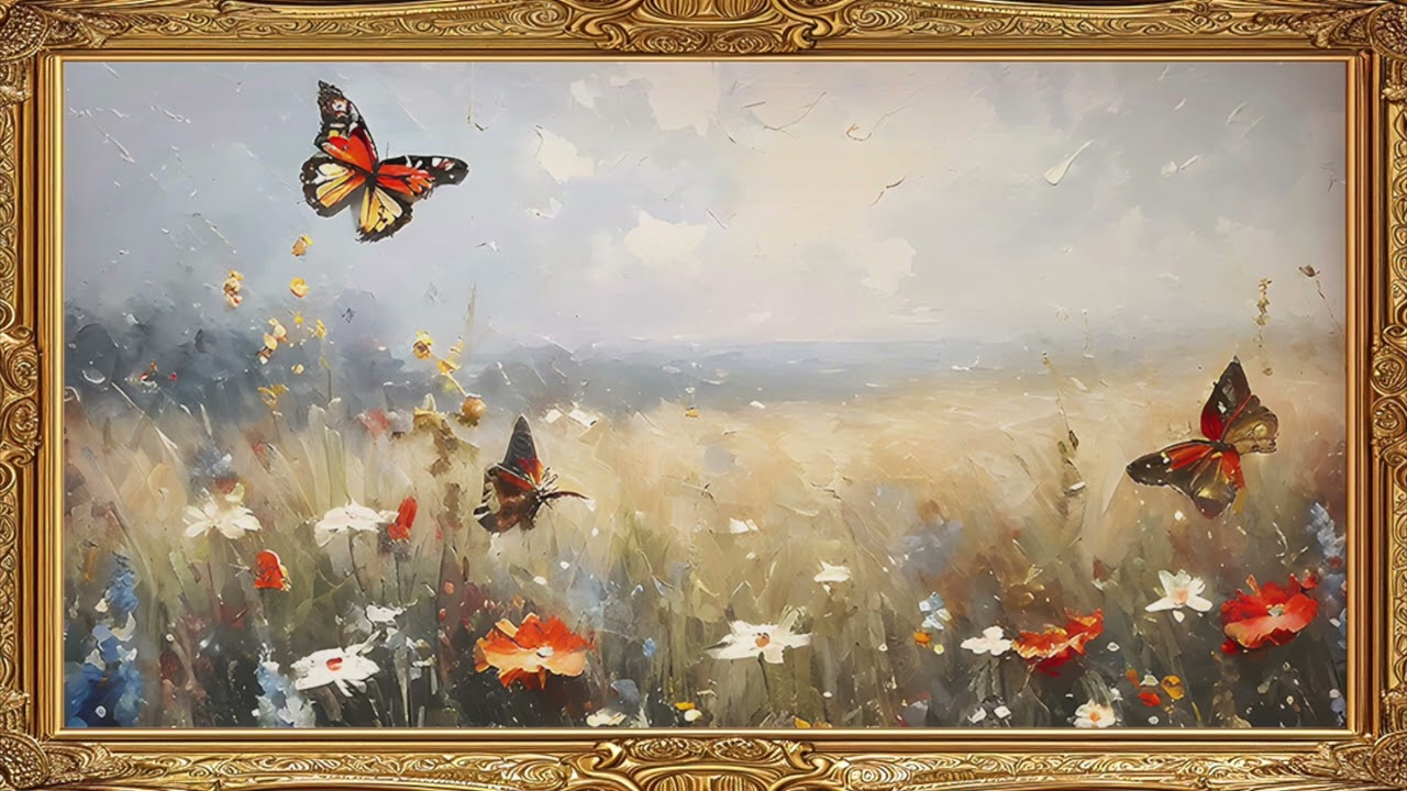 Monarch Butterfly Frame TV Art Vintage Painting Screensaver Framed HD Wallpaper Wildflower Slideshow