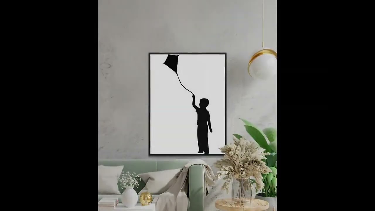 Boy Silhouette SVG, Flying a Kite Clipart, Child with Toy Vector, Outdoor Play Outline Digital Cut F