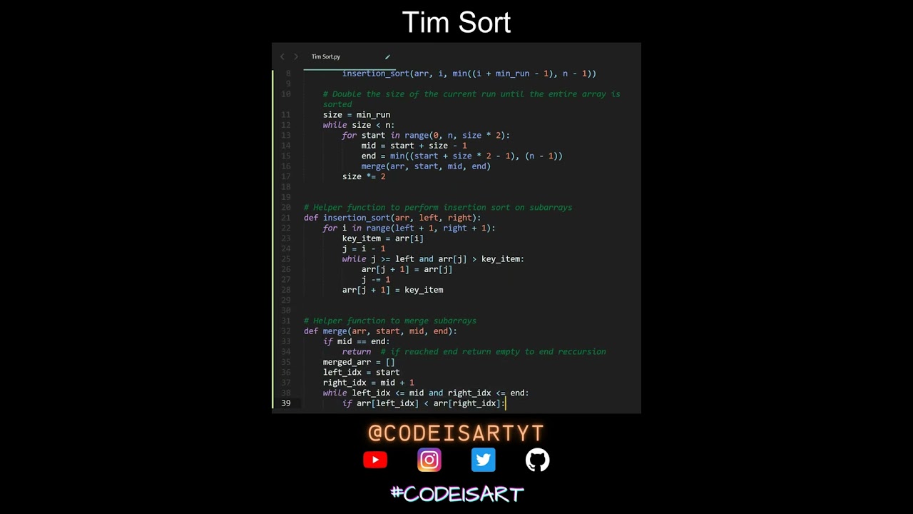Tim Sort Code in Python | Sorting Algorithms | Python Coding Tutorial | Python Coding Interview