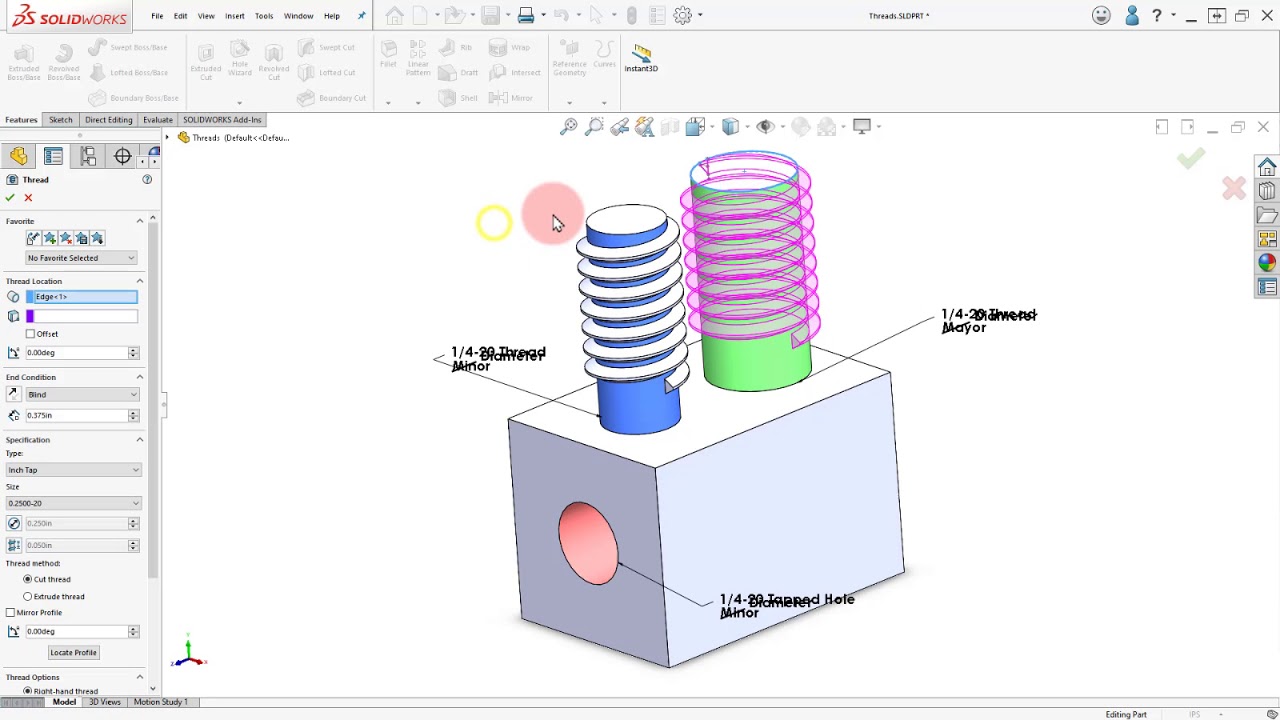 Creating Threads Using SOLIDWORKS 2020