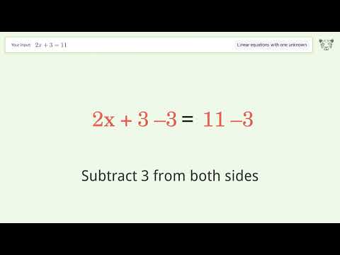 Linear equation with one unknown: Solve 2x+3=11 step-by-step solution
