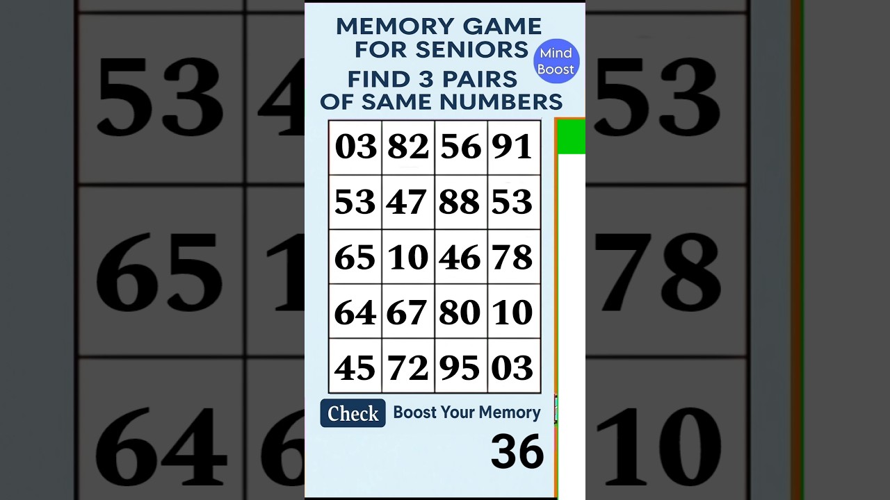 Memory Games for Seniors: Find the Matching Numbers Before Time Runs Out #braingames