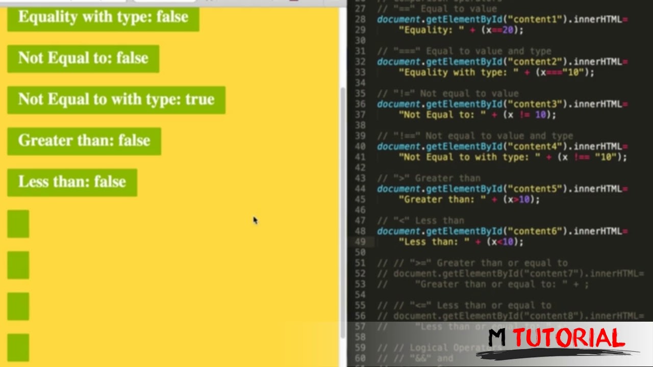 Tutorial JavaScript for beginners #10   Comparison and Logical Operators # M Tutorial
