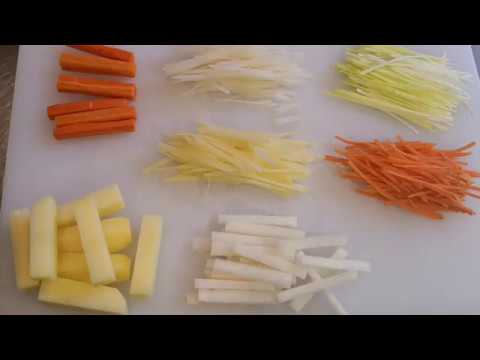 Cutting technique for how to cut different sizes of Julienne, Baton and Batonnet Chef David Jahnke