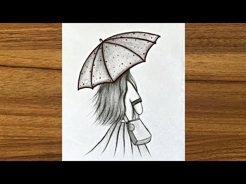 How to draw a girl with umbrella step by step || Easy drawing for girls step by step || Girl drawing