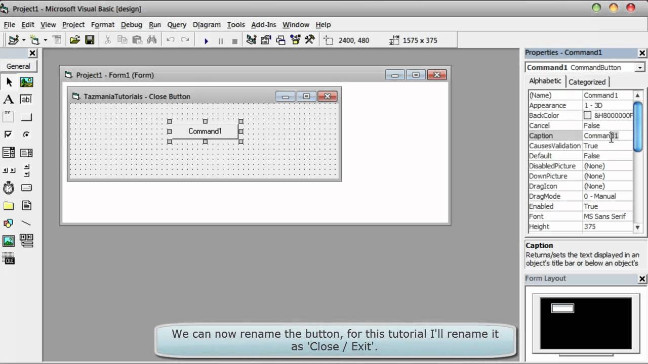 Visual Basic 6 (Beginners Tutorial) - How To Create a Close Button (HD)
