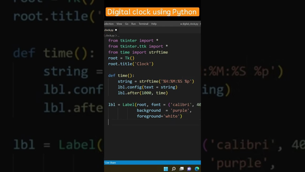 Create a Digital Clock using Python in 1 minute | #shorts #python