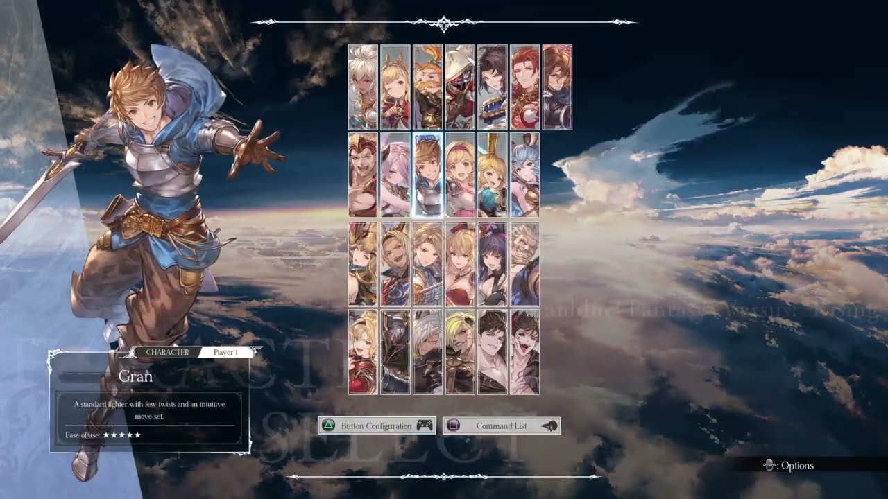 Granblue Fantasy Versus: Rising - Beta Character Select Screen