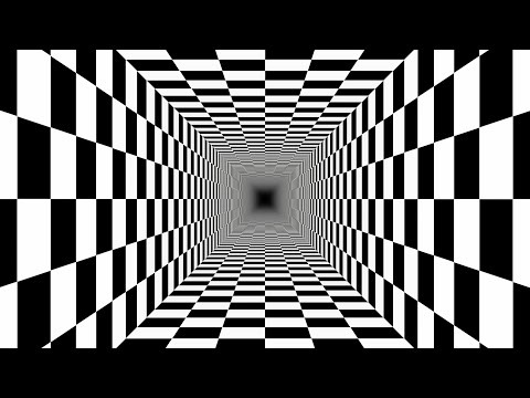 Endless Tunnel Checkerboard Pattern Black White Perspective Illusion 4K UHD 60fps 1 Hour Video Loop