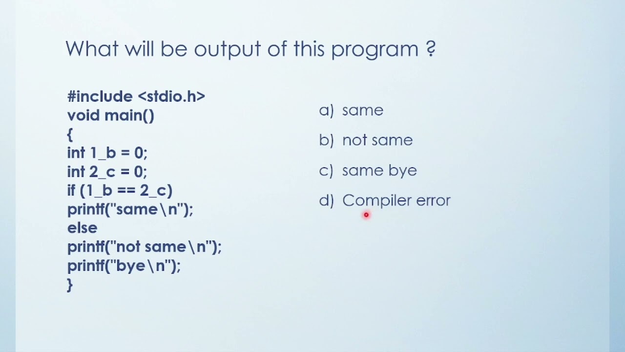 2 - Tricky logical programming MCQs, C Programming MCQs For placements test and Interview questions