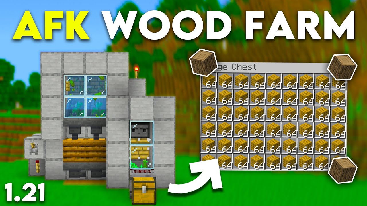 AFK Wood Farm Tutorial in Minecraft Bedrock 1.21! (MCPE/Xbox/PS4 ...