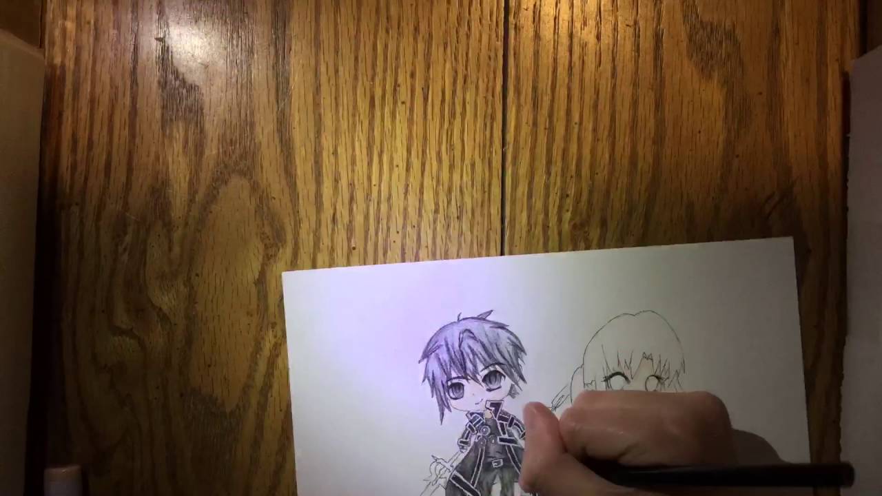 Speed Draw- Chibi Asuna and Kirito from Sword Art Online- SAO Fanart