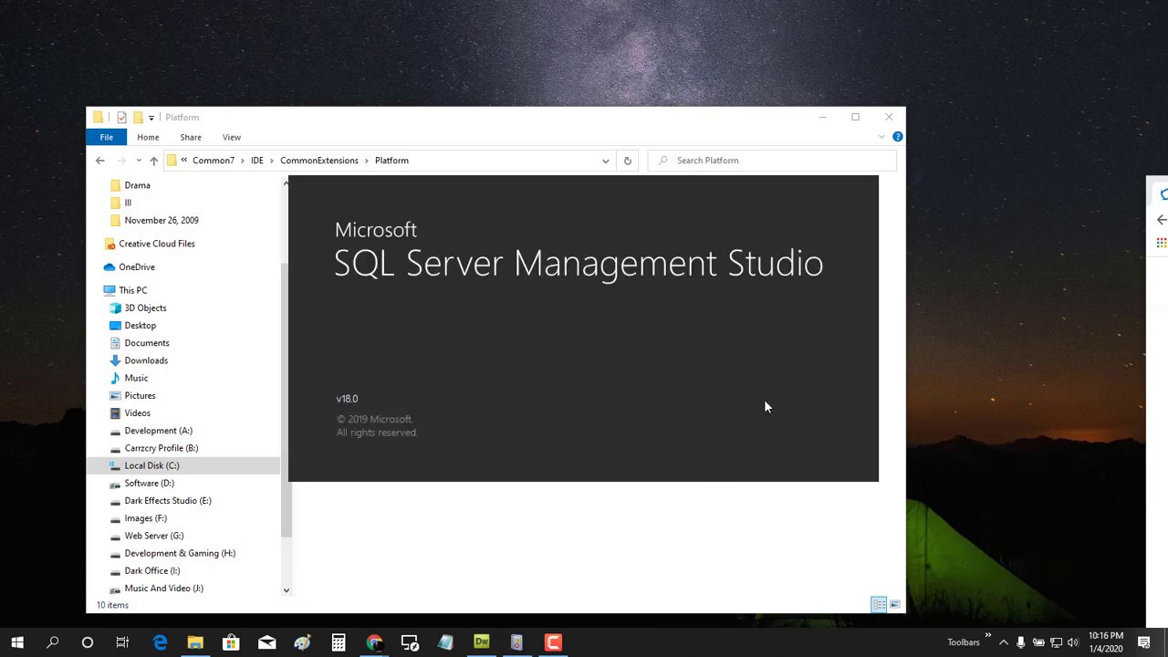 Microsoft SQL Server Management Studio SSMS closes immediately after startup