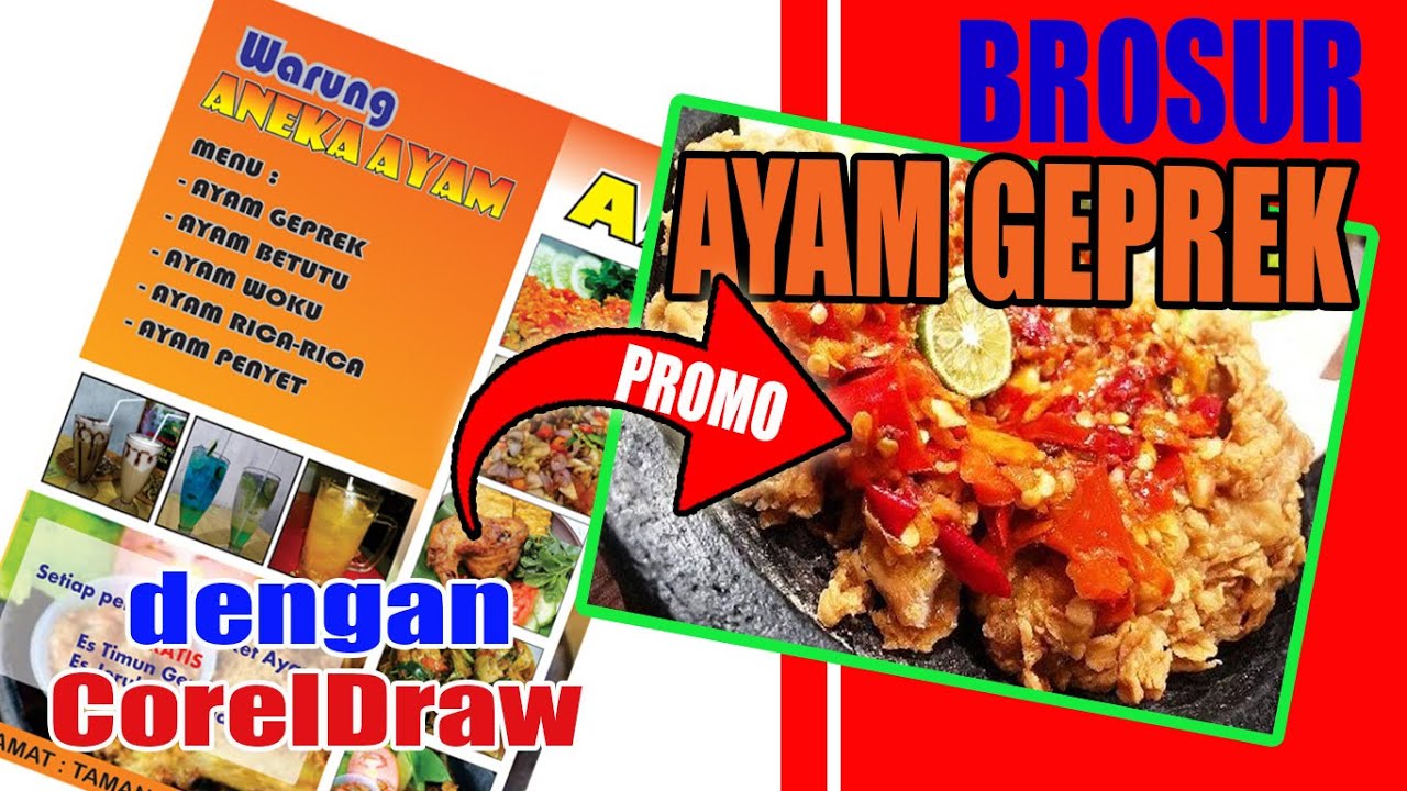 CARA MEMBUAT DESAIN BROSUR PROMO WARUNG AYAM GEPREK DENGAN CORELDRAW|How to make a broschure