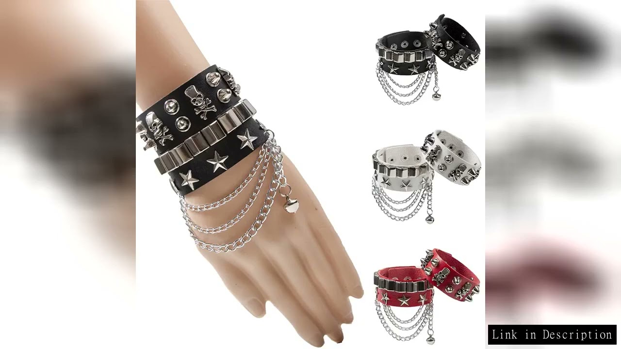 2024 New PU Leather Bracelet Punk Bracelet Adjustable Skull Goth Cuff Bracelet Gothic Rivet Buckle W