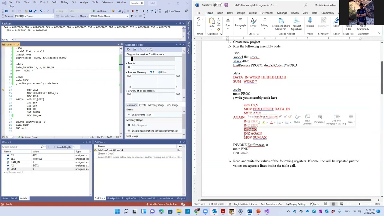 lab 3 first complete x86 assembly program with loops