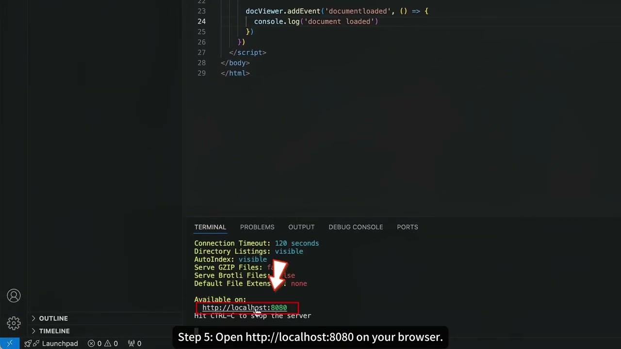 How to Build a JavaScript PDF Editor - Step 5: Open http://localhost:8080 on your browser