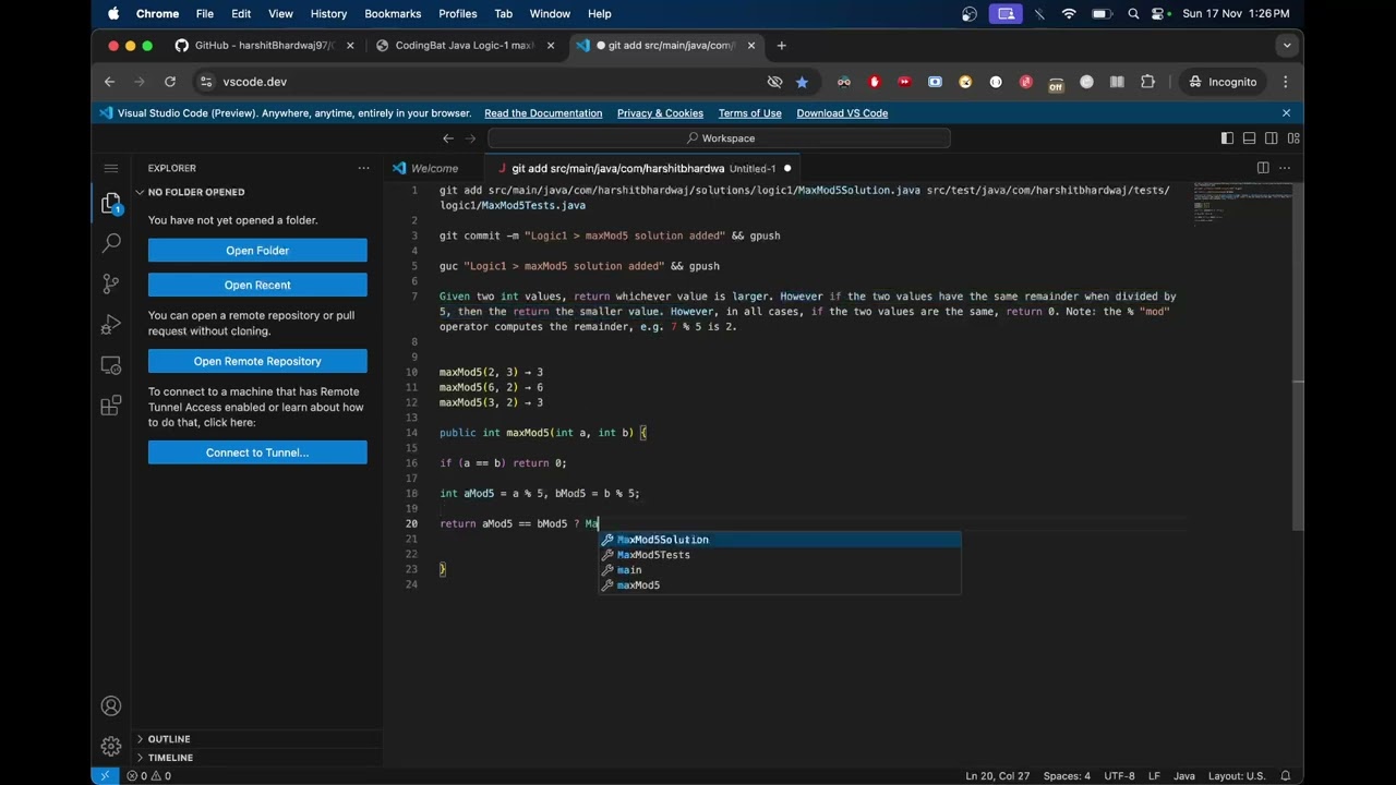 CodingBat Java | Logic-1 Section | maxMod5