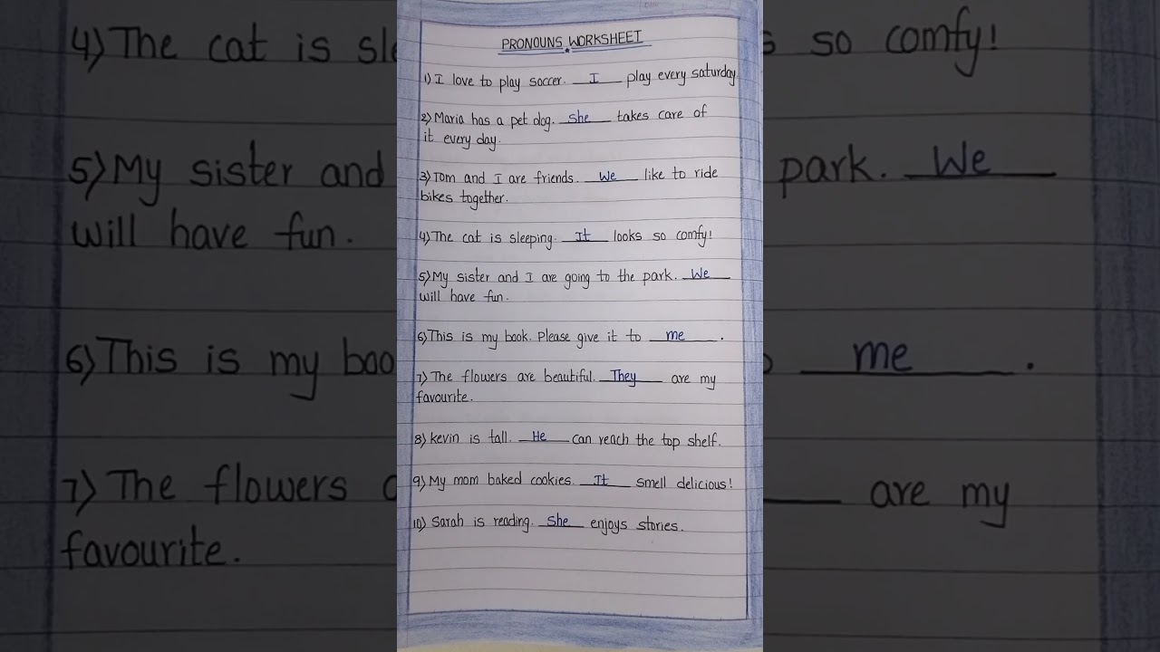 Pronoun Worksheet|Worksheet On Pronouns|Pronouns Sentences| Pronouns Examples|Fill In The Blanks