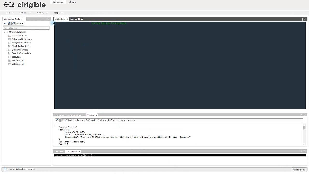 Dirigible - Basics - 2. Scripting Services
