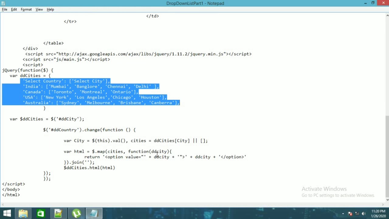 Jquery cascading DropDown list | jQuery cascading dropdown for javascript code