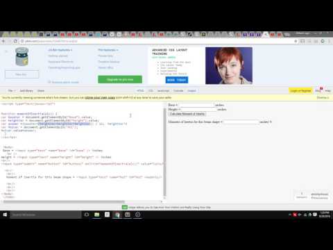 Simple beam moment of inertia calculator in Javascript and HTML