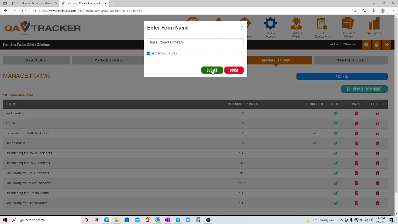 Create External QA Form