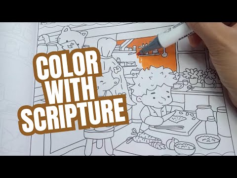 Bible Verse Coloring Page | Cozy Rustic Kitchen Soup Scene from Cozy Blessings Coloring Book