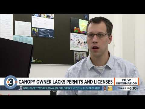 Canopy owner lacks building permit, licenses for food and drink, alcohol, place of assembly